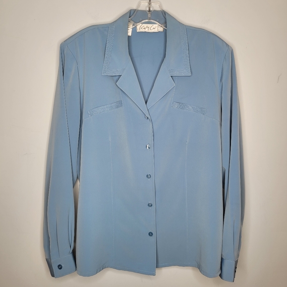 Vintage | Tops | Vintage Career Blouse Kathy Che Slate Blue Stitching ...